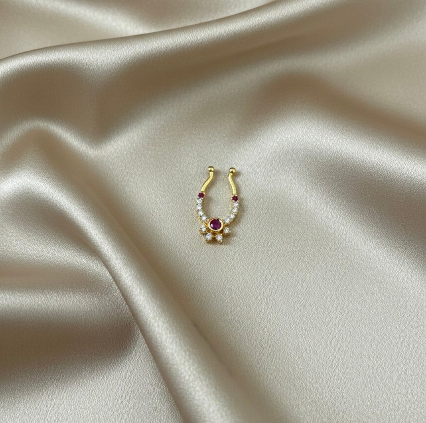 Premium AD Stone Non Piercing Septum Ring- Red – JewelBee